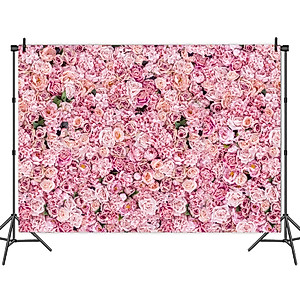 Pink Rose Flowers Wall Photo Background Girls Birthday Party Decoration Photography Backdrop for Valentine's Day Weeding Bridal Shower Anniversary Ceremony Decor Banner 7x5ft