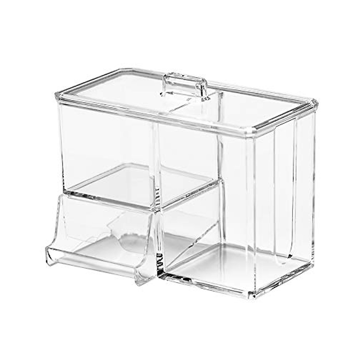 LENNXIER Q Tips Holder Cotton Pads Holder Cotton Balls Swab Holder Container with Lid 4-Grid Q-tip and Cotton Ball Holder Makeup Pad Box Cosmetic Storage Case,Acrylic Crystal Clear