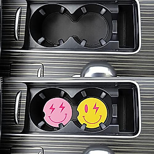 G1ngtar 4Pcs Preppy Car Coasters with Finger Notch Aesthetic Lightning Bolt Face Shaped Absorbent Ceramics Heat Resistant Anti Slip Cork Base Car Drinks Coasters Auto Accessories for College Students