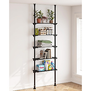 ALLZONE 5-Tier Metal Storage Shelves Organizer, Adjustable Width and Height, Shelving Units and Storage with Tension Mount, Versatile for Kitchen Shelves, Closet Shelves, Laundry Room Shelves, Black