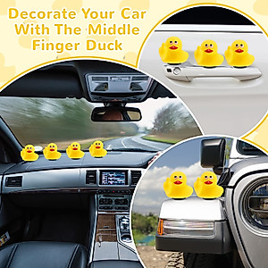 Lenwen 12 Set Middle Finger Rubber Ducks with Mount Yellow Funny Mini Rubber Duck for Car with Black Plastic Plug for Car Dashboard Decorations Accessories