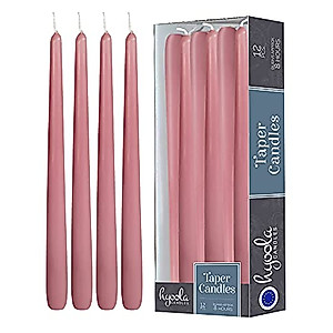 12 Pack Tall Taper Candles - 10 Inch Rose Pink Dripless, Unscented Dinner Candle - Paraffin Wax with Cotton Wicks - 8 Hour Burn Time