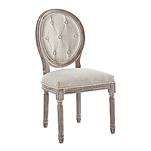 Modway Arise French Vintage Tufted Upholstered Fabric Dining Side Chair in Beige