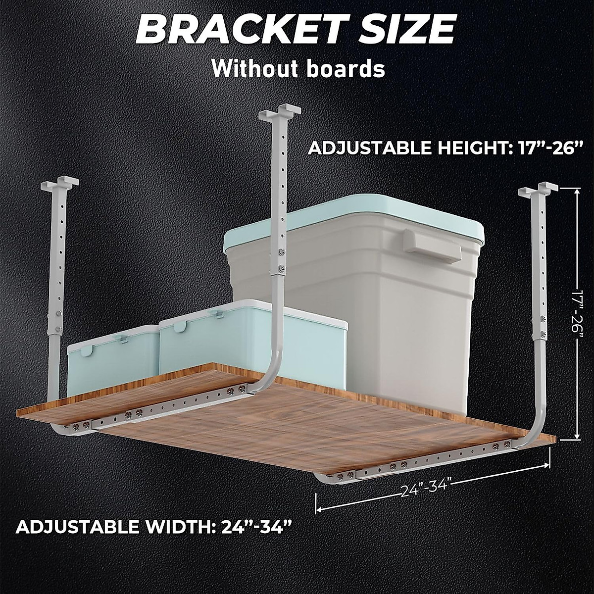 ruiru bro Overhead Garage Storage Rack,Adjustable Garage Ceiling Storage Racks,4x8 Overhead Garage Storage Rack,Retractable Overhead Storage Rack,250lbs Weight Capacity(White)