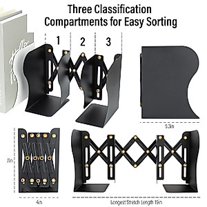 Expandable Bookend, Adjustable Metal Book End, Desk Magazine File Organizer Holder, Desk Organizer and Accessories for Office, Books, Papers, Extends up to 19 Inches (White)