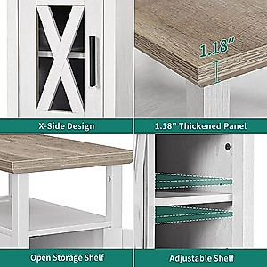 YITAHOME End Table with Charging Station, Narrow Side Table with Storage Adjustable Shelf, Farmhouse Nightstand with Door for Living Room, Bedroom, Grey Wash