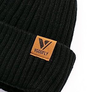 Vgogfly Lined Men Beanie Slouchy Knit Skull Cap Warm Stocking Hats Guys Women Striped Winter Beanie Hat Black