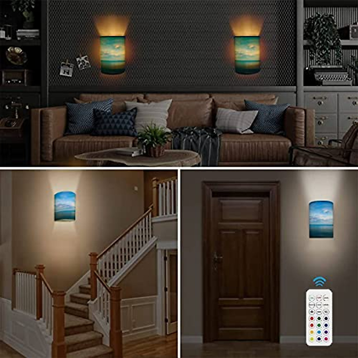 CAKOJV188 Battery Operated Wall Sconces Wireless Wall Lamp Fixtures Beautiful sea Landscape Morning Thailand Horizontal sea Sky Sea View Dimmable Wall Lights for Bedroom Living Room Hallway Set of 2