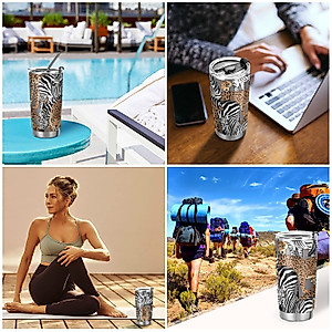 ALAZA Zebra Leopard Print Abstract Insulated Travel Tumbler Mug with Lid & Straw Double Wall Vacuum Water Bottle Car Cup Stainless Steel, Hot and Cold Thermos, 20oz