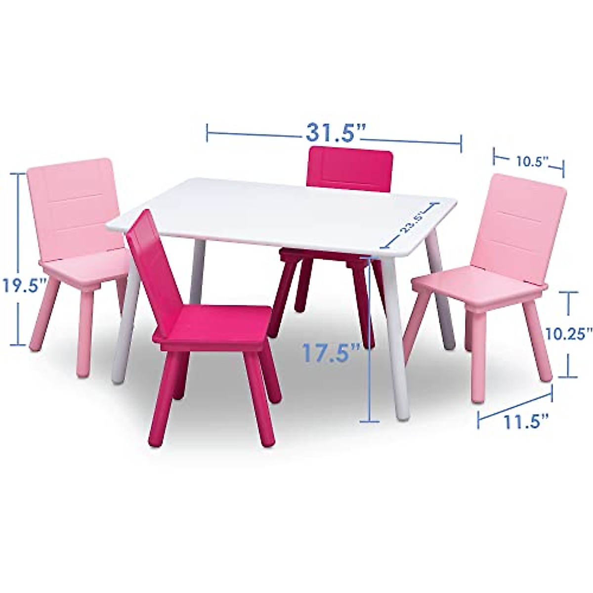 Delta Children Kids Table and Chair Set (4 Chairs Included) - Ideal for Arts & Crafts, Snack Time, Homeschooling, Homework & More - Greenguard Gold Certified, White/Pink