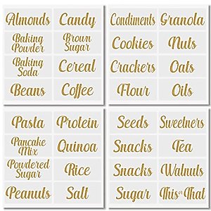 mDesign Home Organization Labels, Preprinted Label Stickers for Kitchen Pantry Storage and Cleaning, Household Organizing for Jars, Canisters, Containers, Boxes, or Bins, 32 Count, Clear/Metallic Gold