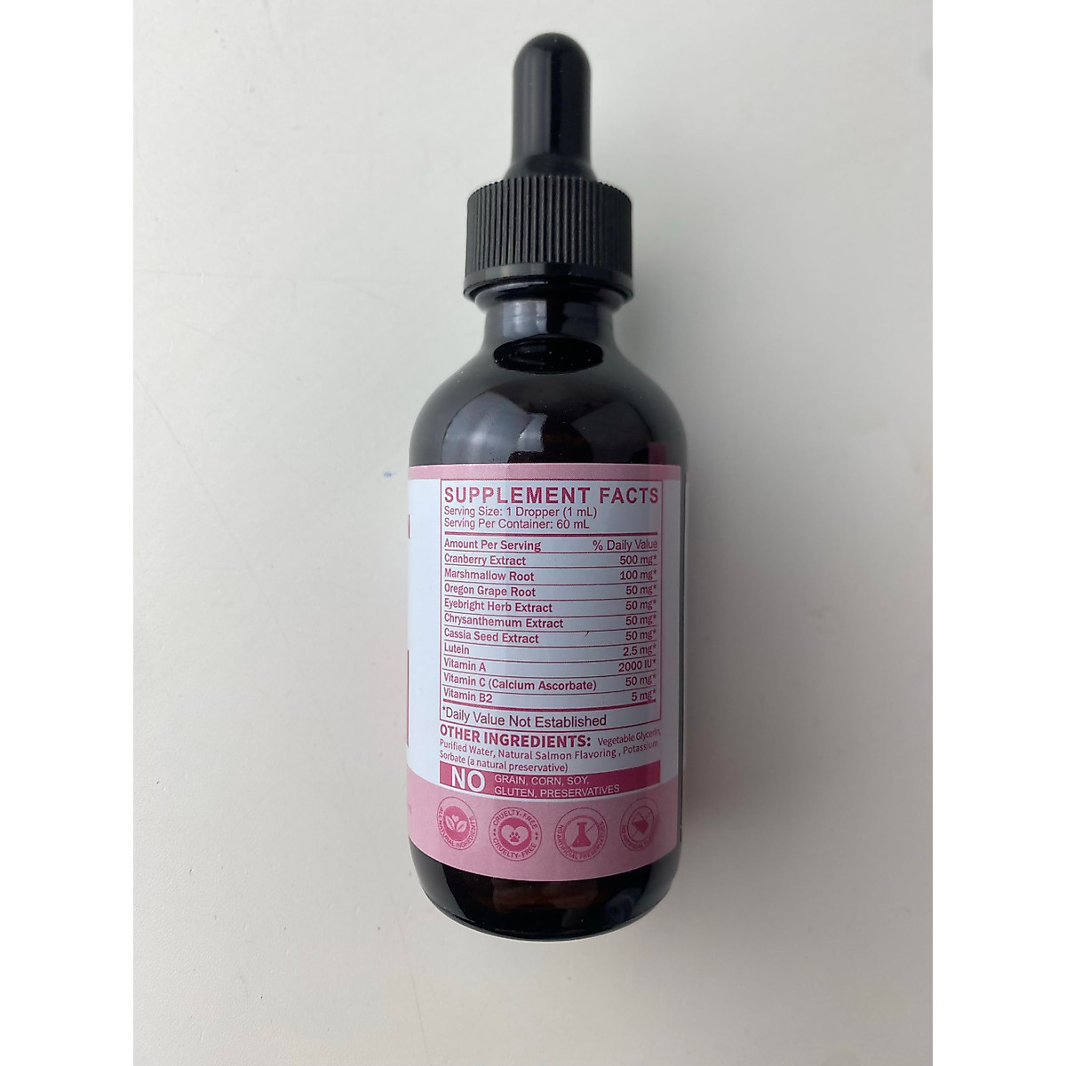 Tear Stain Supplement for Cat | Prevent and Eliminate Cats Tear Stains | 60ML Cat Tear Stain Remover Drops for Eye Health, Immune System | with Cranberry, Marshmallow & Vitamins | Salmon Flavor