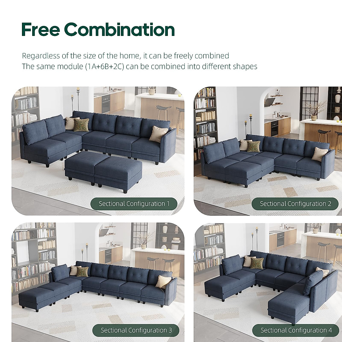 LLappuil Modular Sectional Sofa with Storage Oversized U Shaped Couch with Reversible Chaise Luxury Velvet Sofas for Living Room 9 Seats with 2 Ottomans Denim Blue
