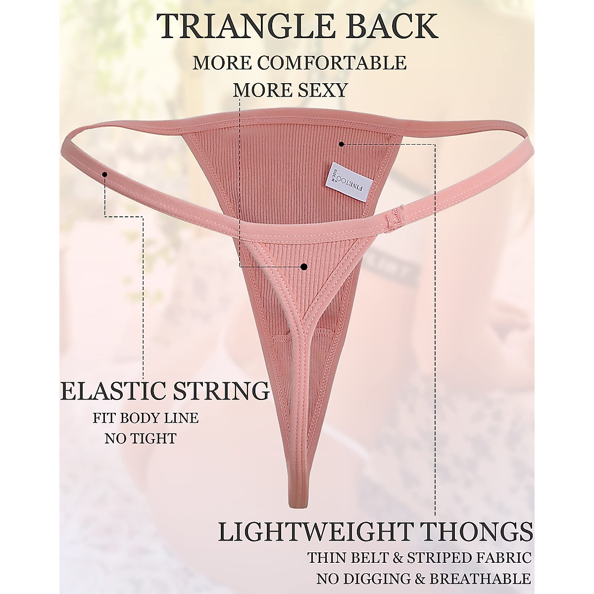 FINETOO 10 Pack G-String Thongs for Women Cotton Panties Stretch T-back Tangas Low Rise Hipster Underwear Sexy S-XL