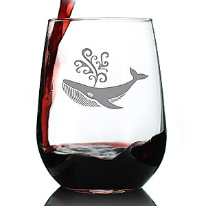 Whale Stemless Wine Glass - Beach Themed Decor and Gifts for Whale Lovers - Large 17 Oz Glasses