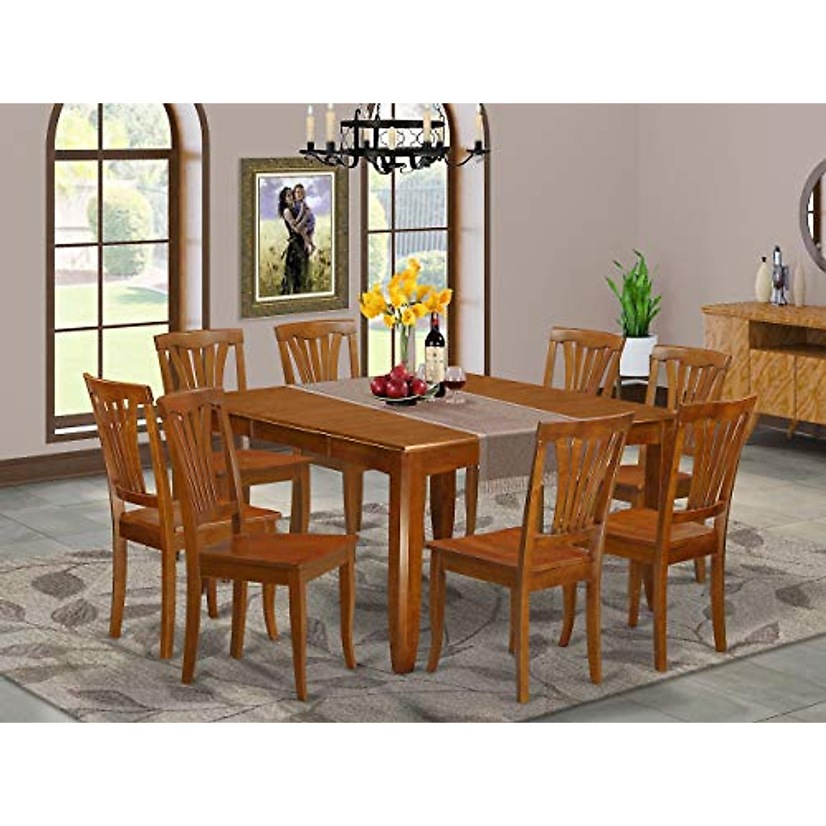 EAST WEST FURNITURE 9 Pc Dining room set for 8-Square Table with Leaf and 8 Dining Chairs