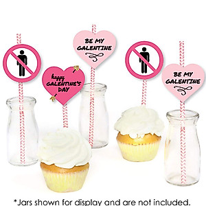 Big Dot of Happiness Be My Galentine - Paper Straw Decor - Galentine’s and Valentine’s Day Party Striped Decorative Straws - Set of 24