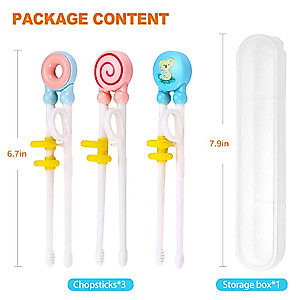 3 Pairs of Kids' Training Chopsticks with Silicone Rings - Beginner Chopsticks Set (Donut, Koala, Lollipop) with Storage Box