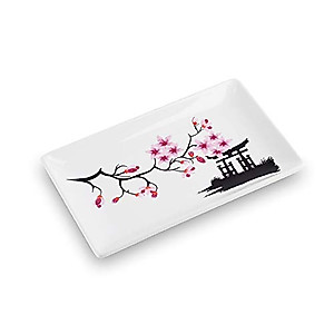 Panbado 8 pcs Sushi Plate Set, Porcelain Sushi Sets Japanese Style, Gift Box Include 2 X Sushi Plates(240 ml), 2 X Dip Bowls(60 ml), 2 X Chopstick Rest, 2 Pairs of Bamboo Chopsticks