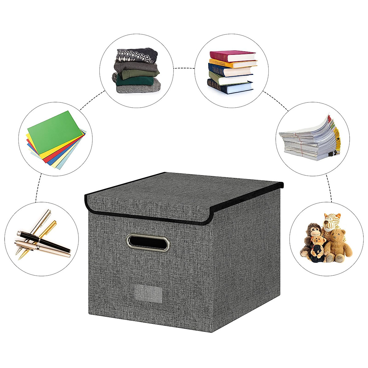 Forlogic File Organizer Box with Lid, Collapsible Linen File Box for Letter/Legal Folder, Filing Box, File Folder Organizer with Hanging Folders for File Storage in Office/Home