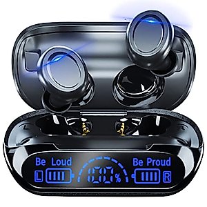 Wireless Earbuds Bluetooth 5.3 Headphones,160hrs Playback Button Control IP6 Waterproof Earphones In-Ear Power Display TWS Ear Buds with Mic and 1800mAh Charging Case Stereo Bass for Workout Sport