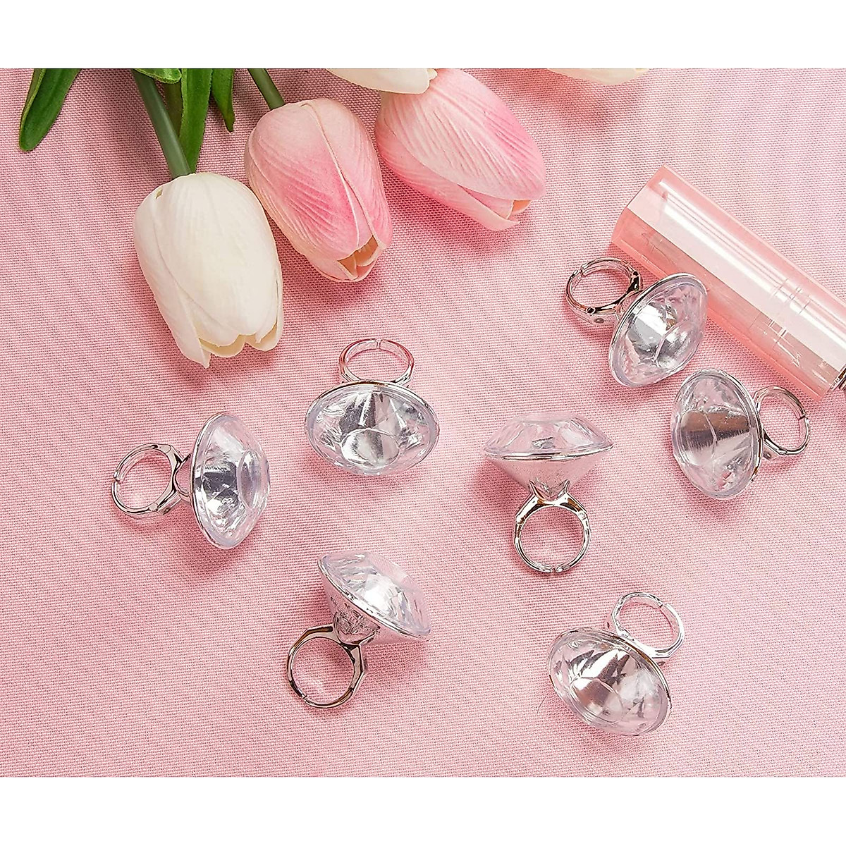 BLUE PANDA 36 Pack Plastic Diamond Rings for Bridal Shower Game, Bulk Set for Bachelorette Party Favors (1 x 1.5 In)