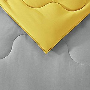 Comfort Spaces Vixie Reversible Comforter Set - Trendy Casual Geometric Quilted Cover, All Season Down Alternative Cozy Bedding, Matching Sham, Grey/Yellow, Twin/Twin XL 2 piece