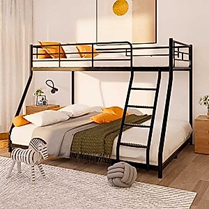Oudiec Twin Over Full Metal Bunk Bed with Ladder,Sturdy Steel Bedframe with Safety Guardrail for Dorm,Bedroom,Guest Room,No Box Spring Needed,78.11''L*56.38''W*53.94''H,Black