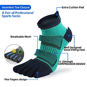 limide Men's Cotton Toe Socks Five Finger Socks Compression Crew No Show Athletic Socks for Running 4 Pairs(Size 7-11)