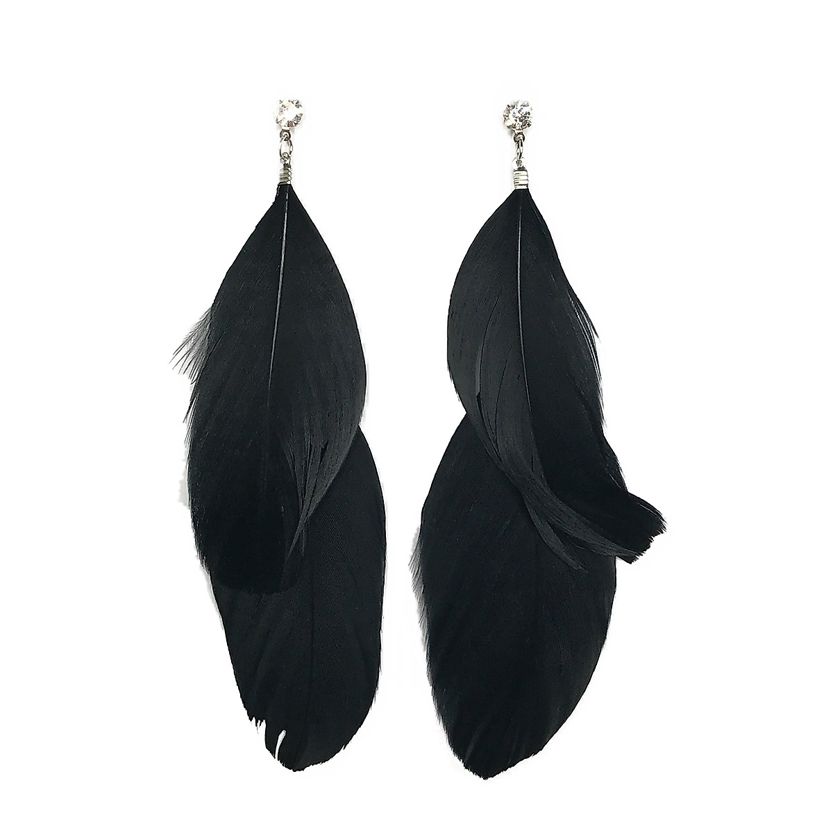 Handmade Black feather earrings for women Natural Goose native super Light Antique earrings (Black)