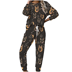 Ginchantoke German Shepherd Women Pajama Pullover Sweatshirt And Sweatpant Set Loungewear Lounge Set For Women multicolor XX-Large