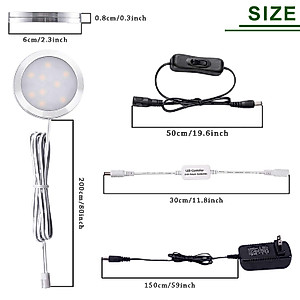 AIBOO LED Under Cabinet Lighting Dimmable with RF Remote Control, 6 LED Puck Lights, Total of 12W, for Kitchen Count Closet Wardrobe Lighting(Daylight White)