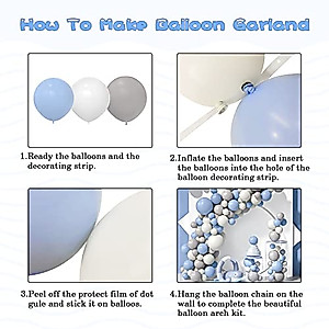 ZFUNBO Blue Gray and White Balloon Garland Arch Kit, Double Stuffed Latex Balloon Garland for Gender Reveal Baby Shower Wedding Graduation Anniversary Birthday Party Background Decorations