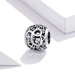 MEETCCY Alphabet Initial Charm Bead 925 Sterling Silver Letter A K M S Charm Letter Charms for Bracelets (Letter C Charms)