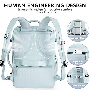 Snoffic Reliable Travel Backpack Men Women, Carry On Backpack Personal Item, Waterproof College Backpack, Business Work Hiking Casual Daypack Bag, Fits 17.3" Laptop, Light Blue