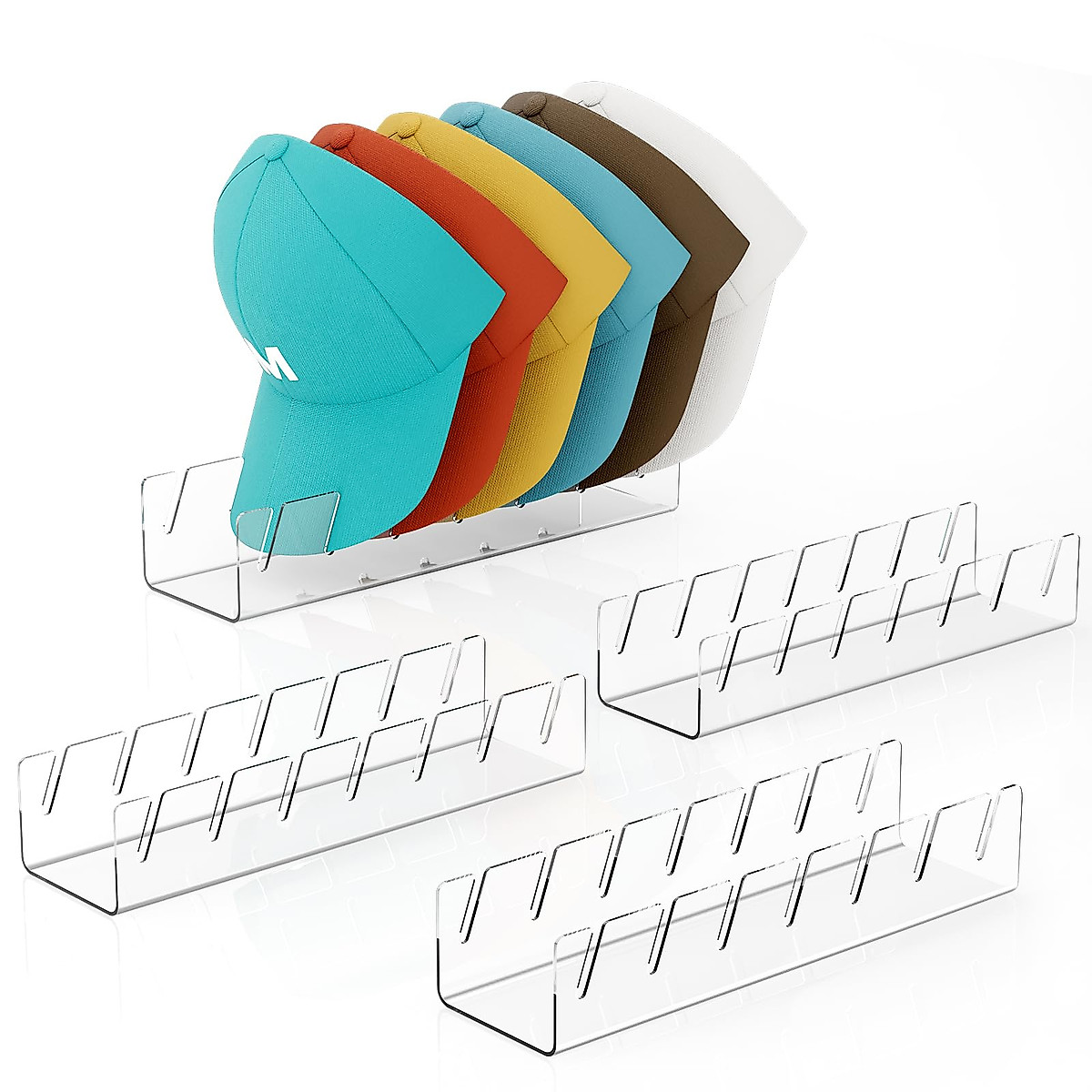 GoMaihe Hat Organizer for Baseball Caps: 2-pack Acrylic Hat Display Stand for Closet - Clear Cap Storage Holder for Ball Cap, Golf Cap, Trucker Hat - Install-free | Easy Grab | Minimalist