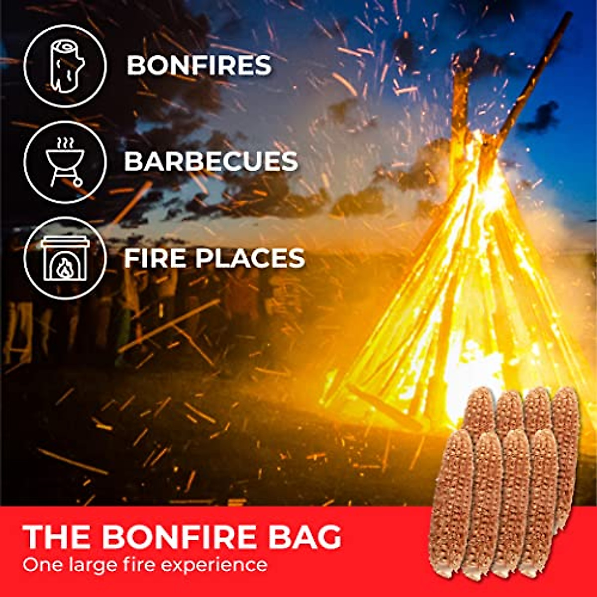 FIRECORN Fire Starter - All Natural Instant Firestarter for BBQ, Campfire, Pizza Oven, Firepit, Charcoal, Briquette - 1 Bag (200 Grams)