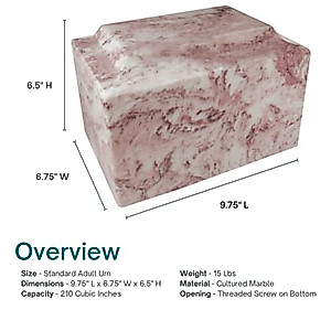 Wild Rose Classic Cultured Marble Cremation Urn for Ashes, Pink, Red, Adult Sized Cremation Urn for Human Ashes, Ground Burial, Home Memorial and Funeral Cremation Urn