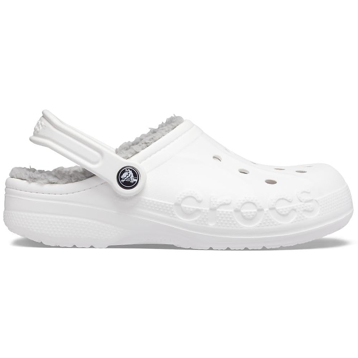 Crocs Unisex Baya Lined Clog | Fuzzy Slippers, White/Light Grey, numeric_8 US men