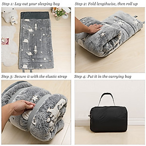 Grey Kids Sleeping Bags for Boys Girls Glow in The Dark Stars Space Slumber Bag Super Soft Nap Mat for Daycare Sleepovers | with Zipper Pillow Pocket and Carrying Bag