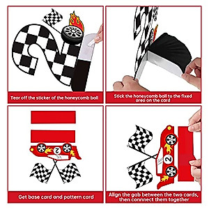 Race Car 2 Fast Birthday Decorations Table Honeycomb Centerpieces, 10Pcs Car Theme 2nd Birthday Table Toppers Sign Party Supplies for Boys, 2 Year Old Let’s Go Racing Birthday Party Table Decor