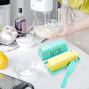 TP Butter Dish with Lid and Knife Polished Design Melamine Butter Keeper, Butter Holder with Cover, Butter Container Holds a Standard Stick of Butter, Dishwasher Safe (Teal)