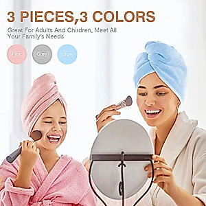 HOMEXCEL Microfiber Hair Towel for Women,3 Packs Hair Turbans for Wet Hair,Super Absorbent Hair Drying Towel Wrap with Double Button for Curly,Longer,Thicker Hair Anti Frizz- 10X 26 Inch