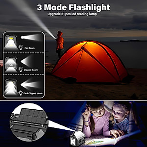 12000mAh Emergency Weather Radio, Hand Crank Radio Solar Radio Portable AM/FM/NOAA Radio with 2 Solar Panels 3 Charging Methods SOS Alarm 3 Mode Flashlight Phone Charger Compass Reading Lamp