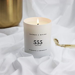 Sacred + Divine 555 "Change Scented Intention Candle, Tuberose and Cedarwood, Angel Number Manifestation Candle, Soy Coconut Aromatherapy Candle, 80 Hour Burn Time, Holiday Gift-Ready Box