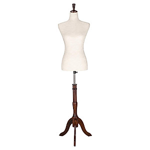 Bonnlo Upgraded Female Dress Form, Mannequin Torse Body with Adjustable Rubber Wood Stand for Dress Jewelry Display (White, 6-8)