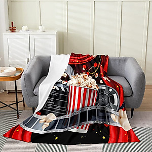 jejeloiu Vintage Popcorn Cinema Movie Theater Flannel Fleece Blanket Movie Theater Plush Throw Blanket, for Old Fashion Home Decor Vidicon All Season,Bed Blanket Room Decor Queen 90"x90"