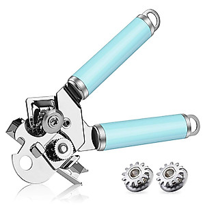 Manual Can Opener, FlyBanboo Upgraded 4 in 1 Multifunction Stainless Steel Heavy Duty Handheld Can Openers with Comfy Grip(sky blue)