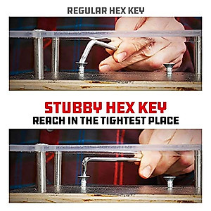 Powerbuilt 9 Piece Metric Stubby Long Arm Ball End Hex Key Wrench Set - 240100, Red