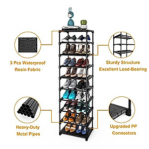 Dorub 10-Tier Shoe Rack Storage Organizer, Sturdy Metal Shoe Rack, Tall Narrow Standing Shoe Shelf,for Entryway, Hallway, Cloakroom, Garage, Dormitory,Walk-in Closets and Living Room